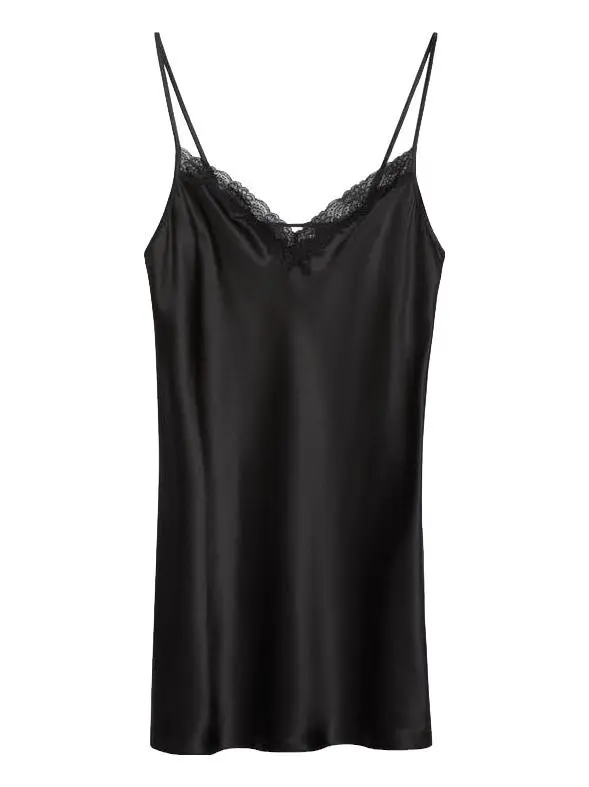 ETAM Lace Trim Washable Silk Camisole - Black