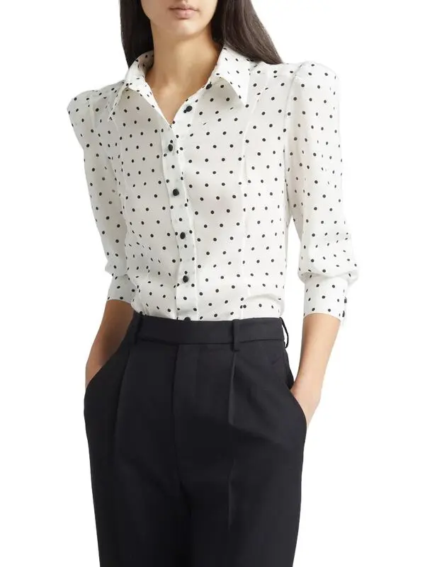 Carolina Herrera Polka Dot Silk Shirt - Ivory Multi