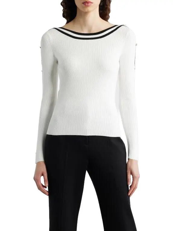 Elie Tahari The Abbie Ribbed Sweater - Sky White/noir