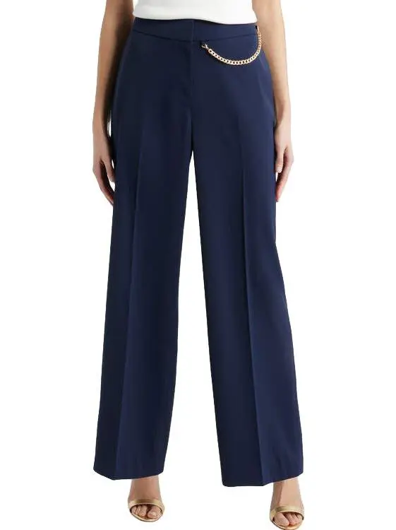 Elie Tahari The Sarah Chain Detail Straight Leg Pants - Navy