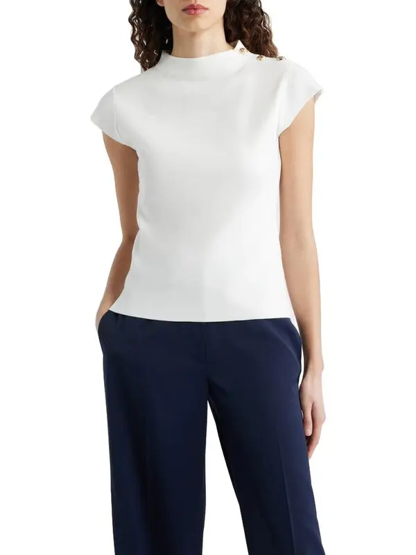 Elie Tahari Katy Button Detail Sweater - Sky White