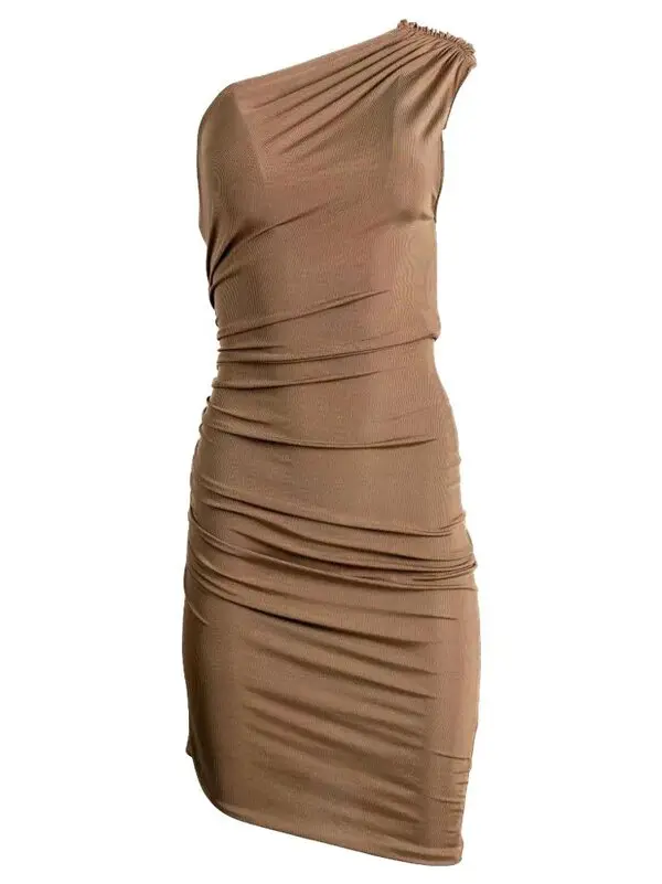 Atlein One-shoulder Gathered Mini Dress - Brown