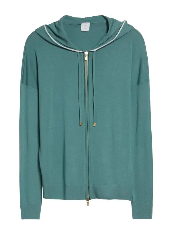 Eleventy Avalon Travel Merino Wool Full Zip Hoodie - White/jade