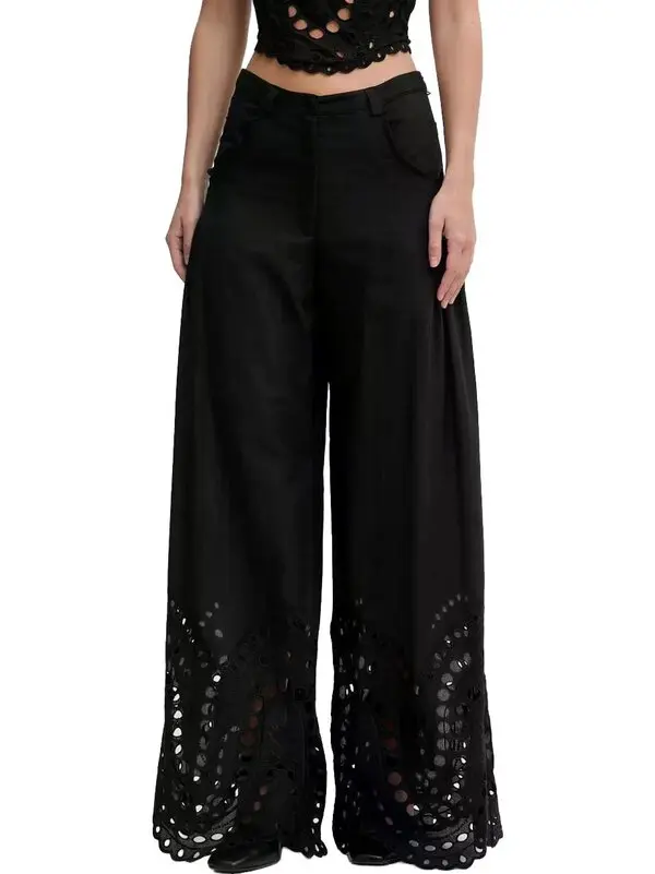 Charo Ruiz Ibiza Ray Eyelet Wide Trousers - Black