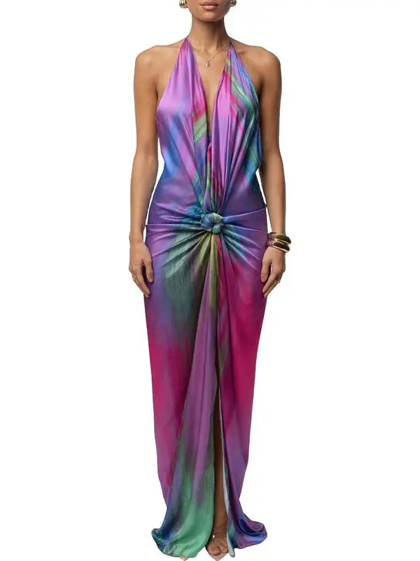 JLUXLABEL Abstract Print Open Back Maxi Dress - Purple