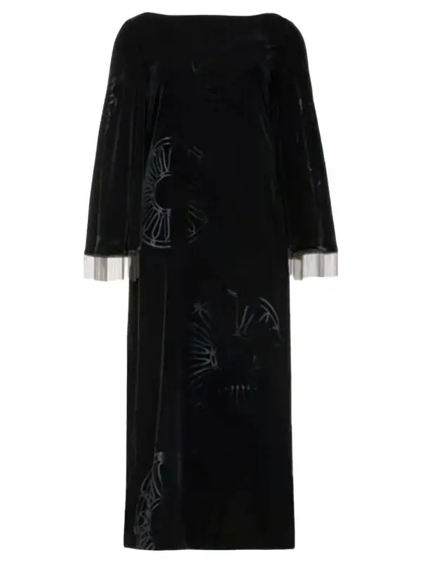 Themis Z Kyma Fringe Patterned Midi Dress - Black