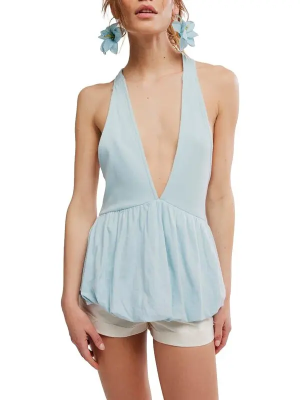 Free People Peplum Halter Top - Starlight Blue