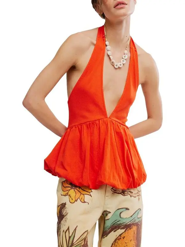 Free People Peplum Halter Top - Tangerine Tango