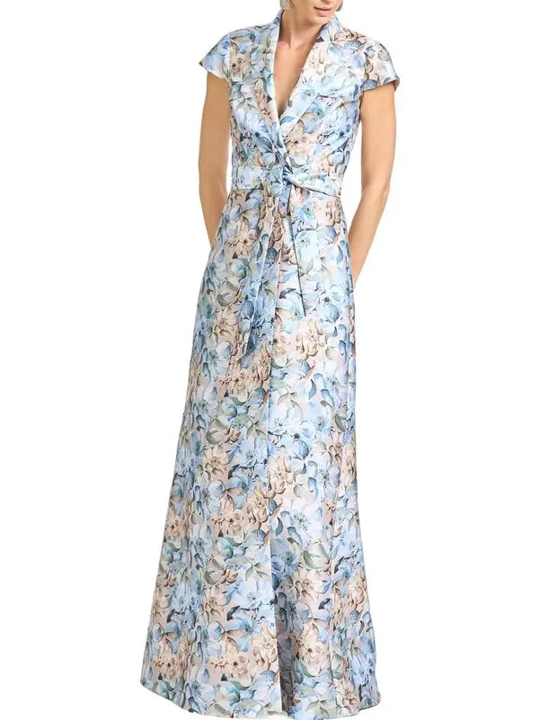 Sachin & Babi Etienne Floral Print Mikado Gown - Watercolor Gernaium