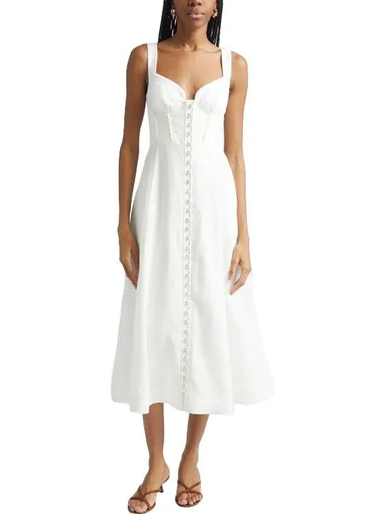 Zimmermann Luna Buttoned Linen Picnic Midi Dress - Ivory