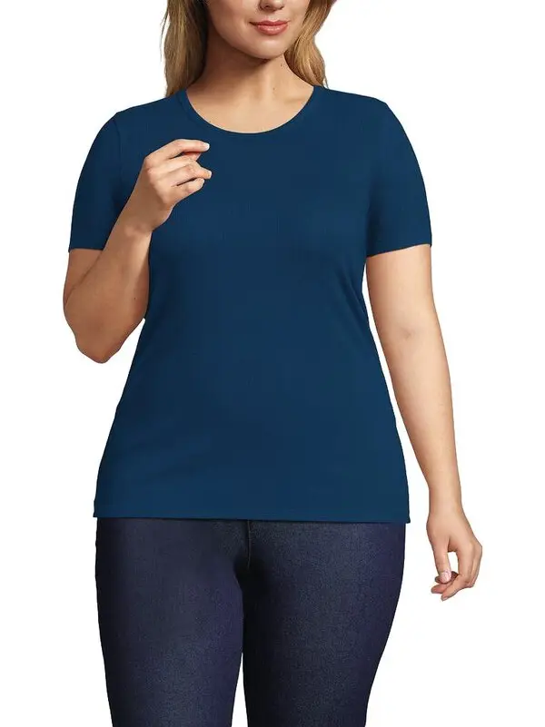 LANDS' END Micro Rib Knit T-shirt - Baltic Teal