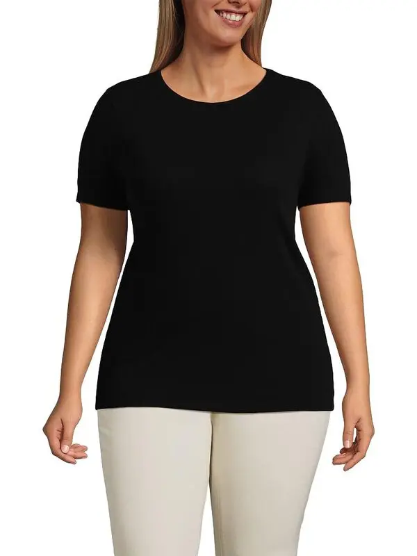 LANDS' END Micro Rib Knit T-shirt - Black