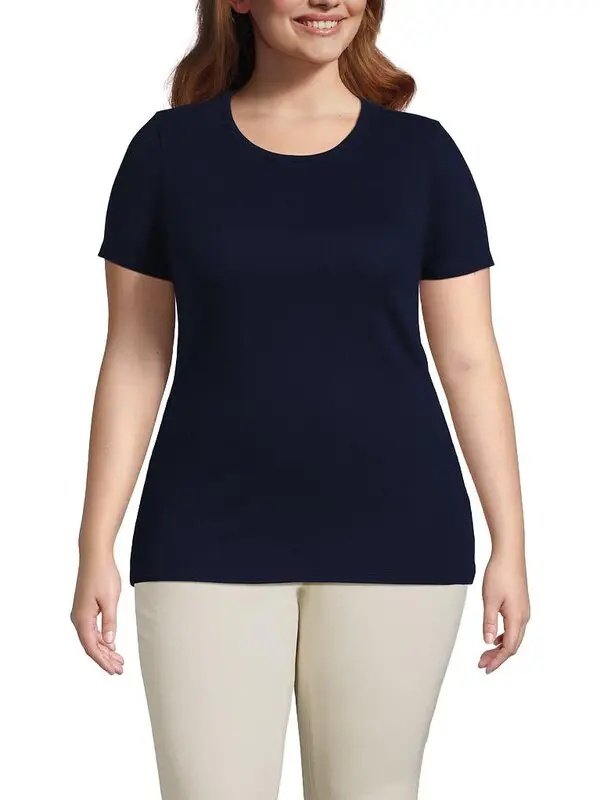 LANDS' END Micro Rib Knit T-shirt - Deep Sea Navy