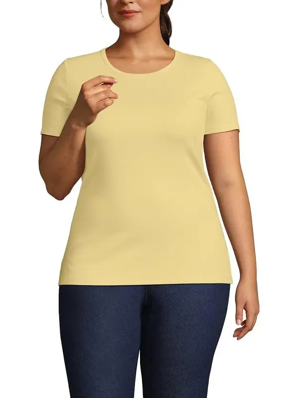 LANDS' END Cotton Rib T-shirt - Pale Sunbeam Yellow