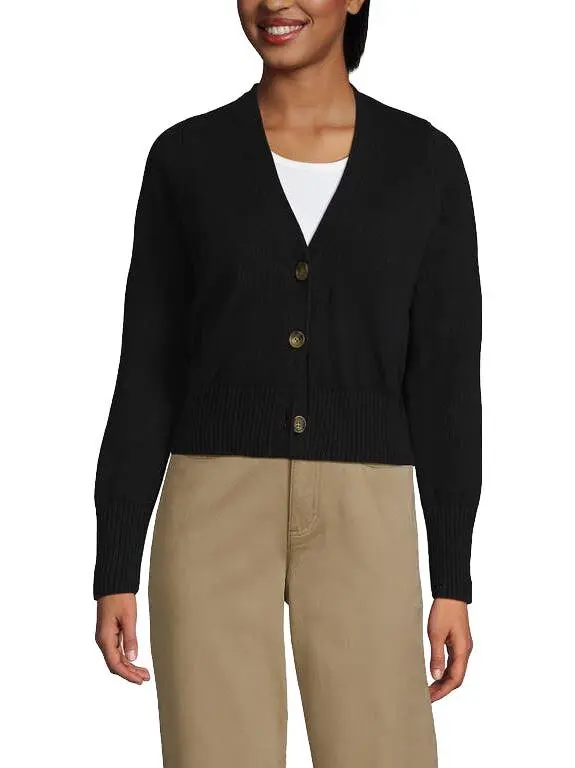 LANDS' END Drifter V-neck Cardigan Sweater - Black