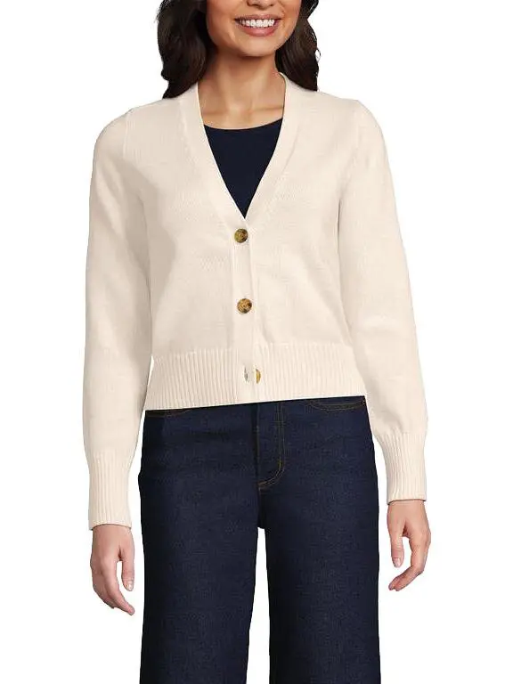 LANDS' END Drifter V-neck Cardigan Sweater - Fresh Ivory