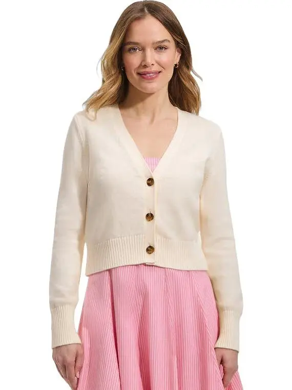 LANDS' END Drifter V-neck Cardigan Sweater - Fresh Ivory