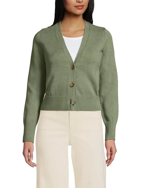 LANDS' END Drifter V-neck Cardigan Sweater - Sage
