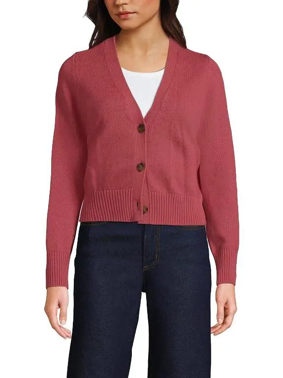 LANDS' END Drifter V-neck Cardigan Sweater - Soft Mojave Rose