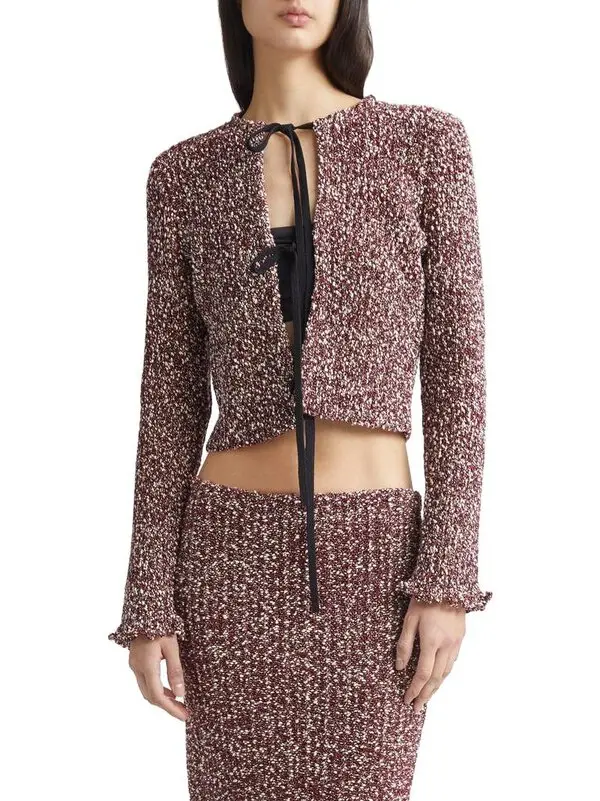 Proenza Schouler Colette Cotton & Linen Popcorn Slub Cardigan - Wine Multi
