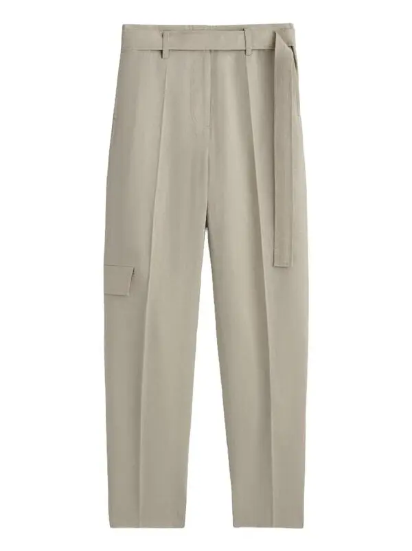 Cos Belted Linen Barrel-leg Pants - Beige