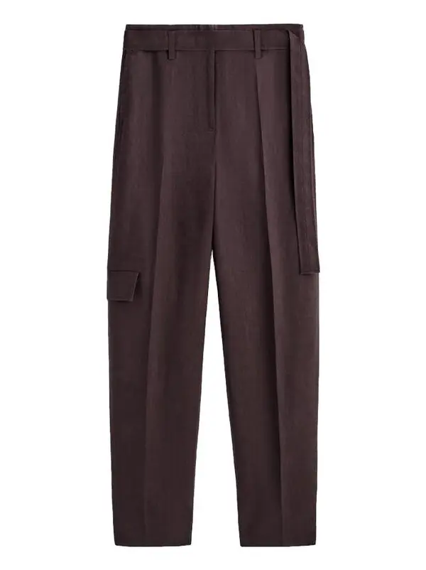 Cos Belted Linen Barrel-leg Pants - Red