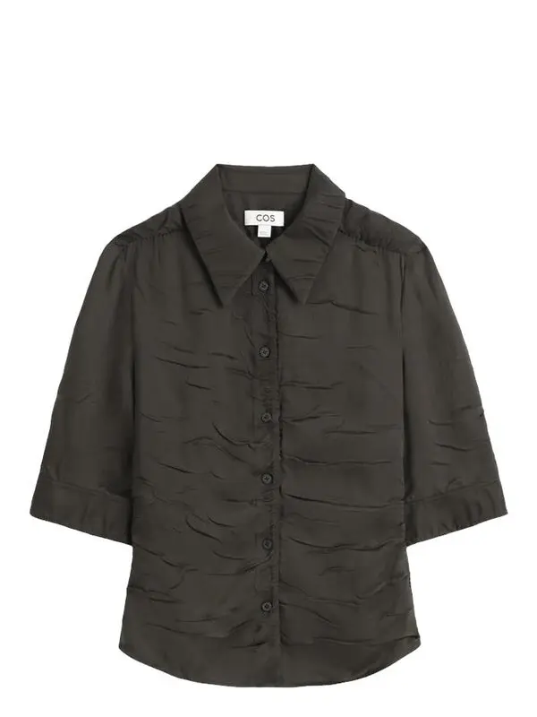 Cos Gathered Crinkled Shirt - Brown