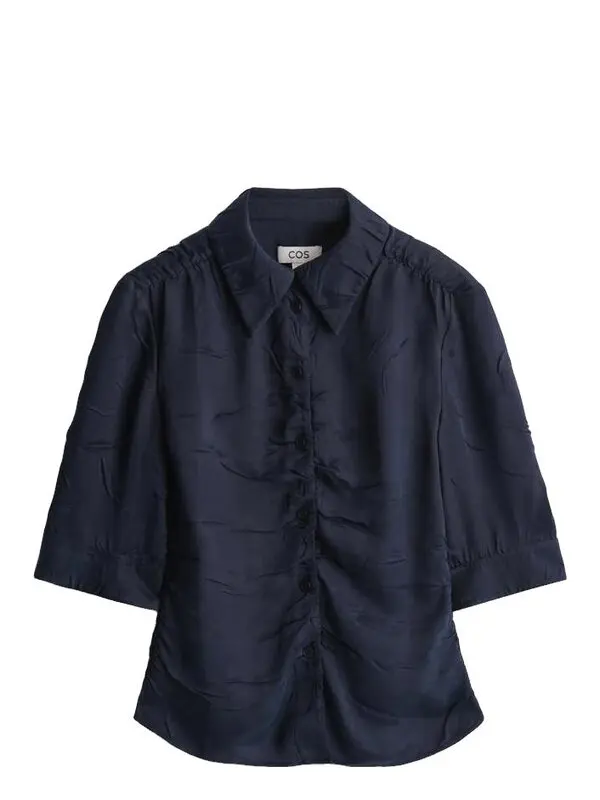 Cos Gathered Crinkled Shirt - Navy