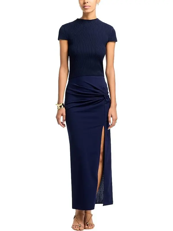 Line & Dot Pavo Mixed Media Dress - Navy