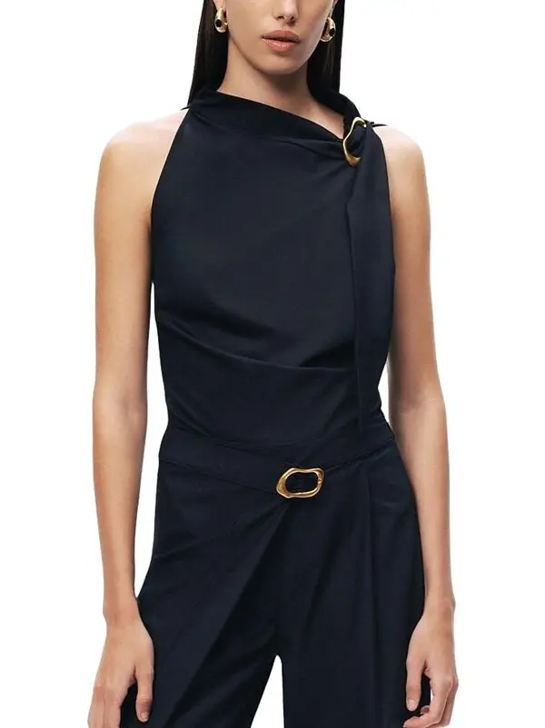 NOCTURNE Asymmetric Buckle-detail Blouse - Black