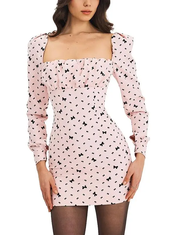 MISS CIRCLE NEW YORK Perla Velvet-embossed Mini Dress With Bow Detail - Pink