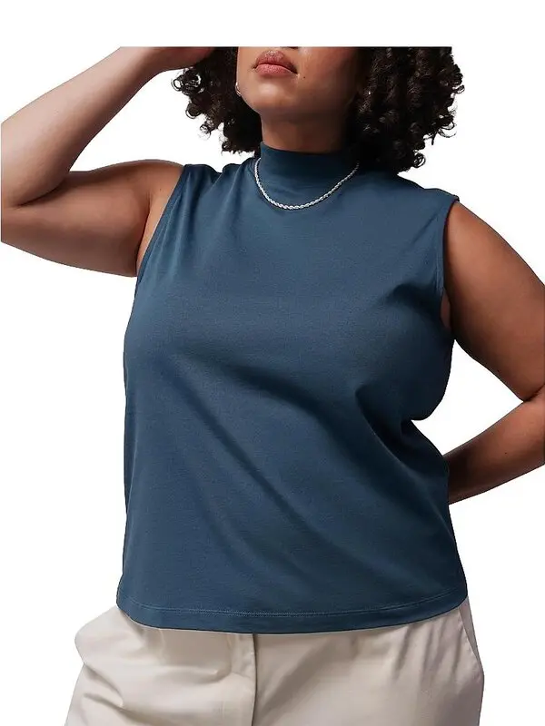 WILDFANG Everyday Mock Neck Tank Top - Dark Blue