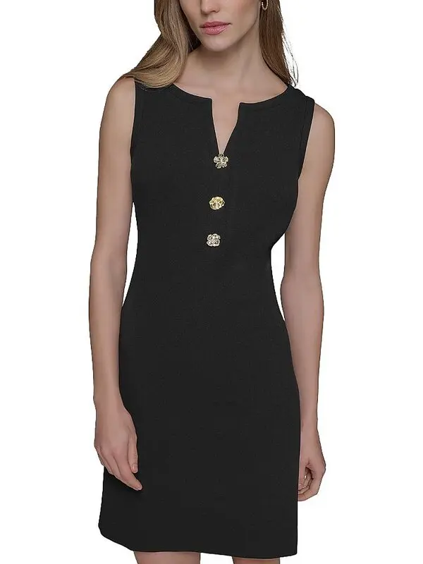 Karl Lagerfeld Paris Scuba Crepe Sheath Dress With Flower Buttons - Black