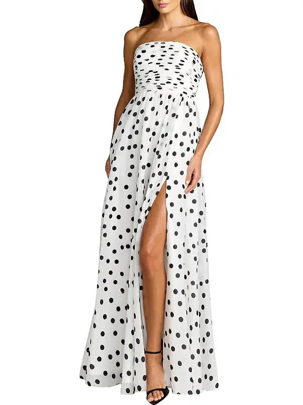 Mac Duggal Polka Dot Strapless Viscose Gown - Black Ivory