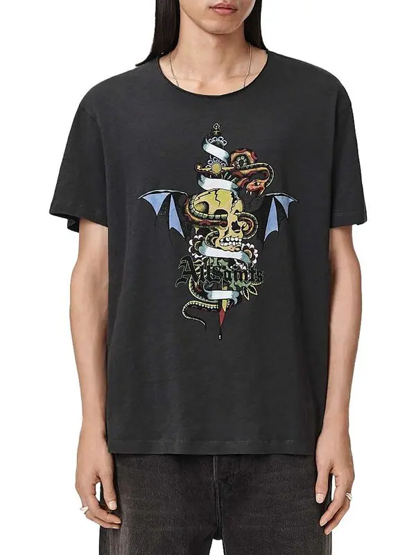 ALLSAINTS Sabre Skull Crewneck Graphic T-shirt - Washed Black