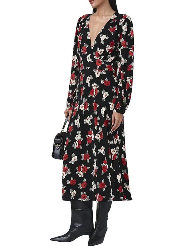GHOST LONDON Gracie Floral Midi Dress - Black Flower