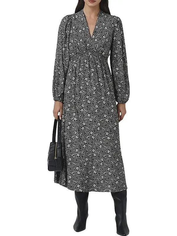 GHOST LONDON Petal Crepe V-neck Midi Dress - Black Ditsy