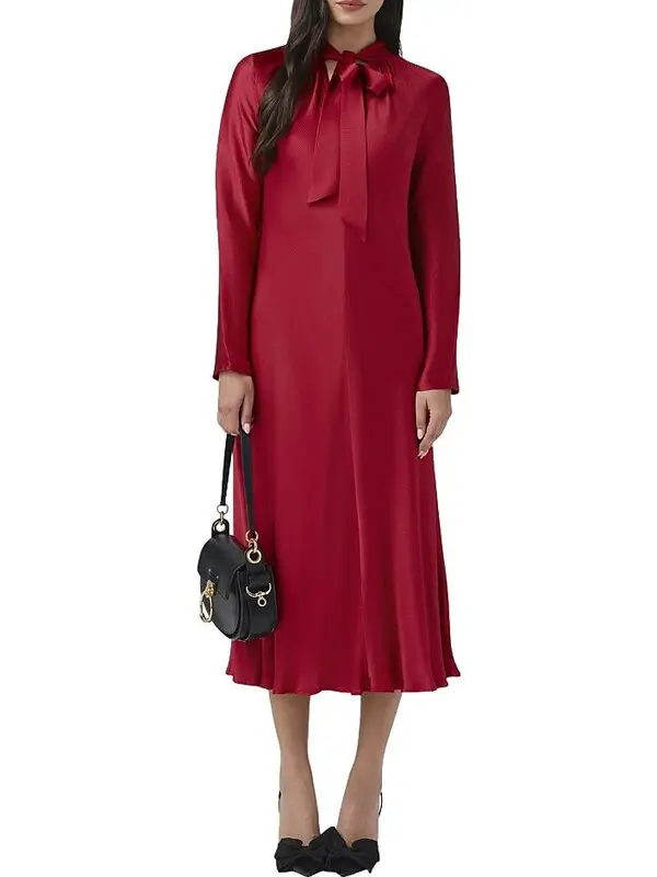 GHOST LONDON Stephanie Satin Tie Neck Midi Dress - Red