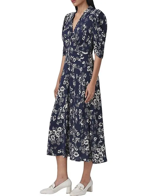 GHOST LONDON Mia Crepe Floral Midi Tea Dress - Navy Floral