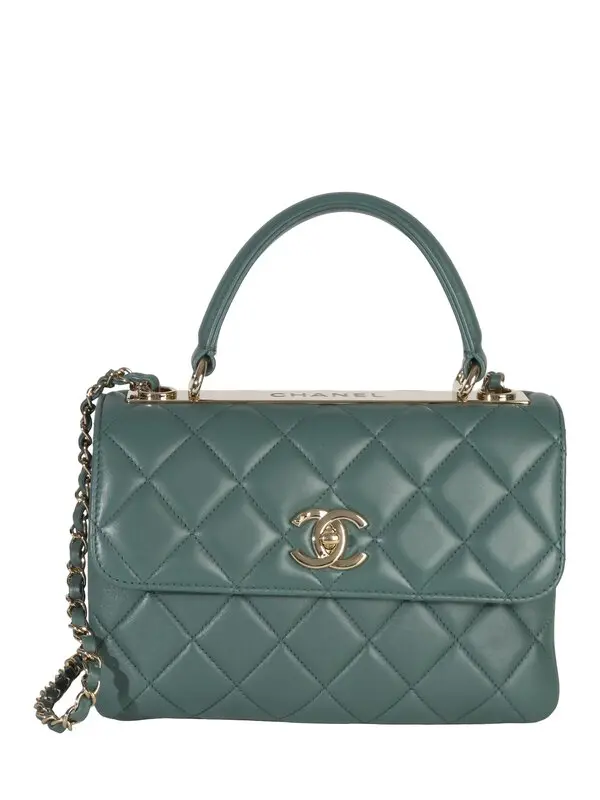 Chanel Trendy Cc Flap Bag Quilted Lambskin With Dual Handle - Green