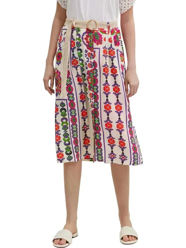 LA PETITE FRANÇAISE Floral Button Midi Skirt - Neutrals
