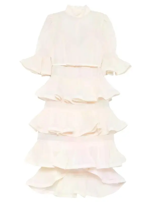 Zimmermann Ruffled Layered Midi Dress - Neutrals