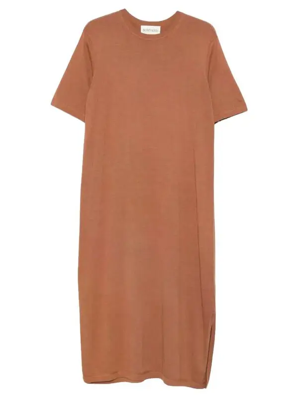 Eric Bompard Short-sleeve Midi Dress With Slit - Brown