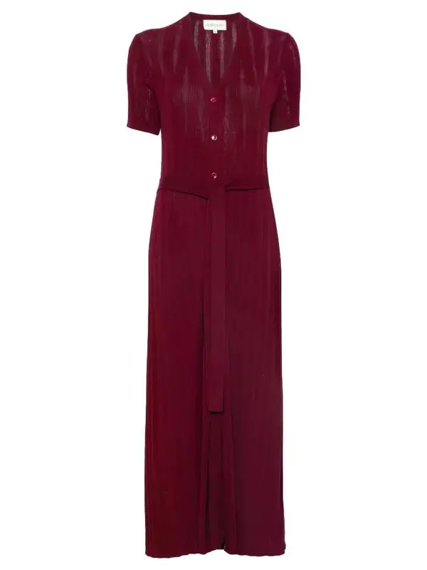 Eric Bompard Ribbed Belted Maxi Dress - Red