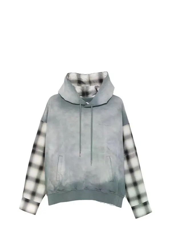 FENG CHEN WANG Check-pattern Sleeve Hoodie - Grey
