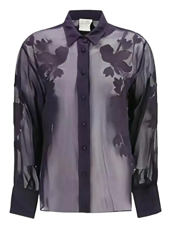 FORTE_FORTE Floral-embroidered Organza Shirt - Purple