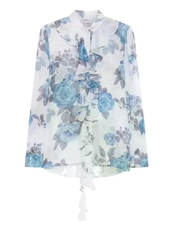 Marella Floral Ruffled Blouse - White