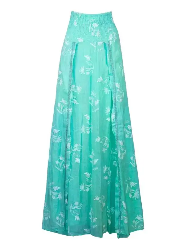 Pho Firenze Floral-embroidered Side-slits Skirt - Blue