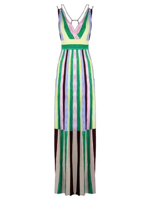Pho Firenze Striped V-neck Dress - Green