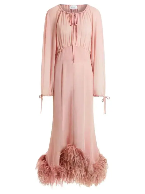 16Arlington Davis Tie-neck Feather Dress - Pink